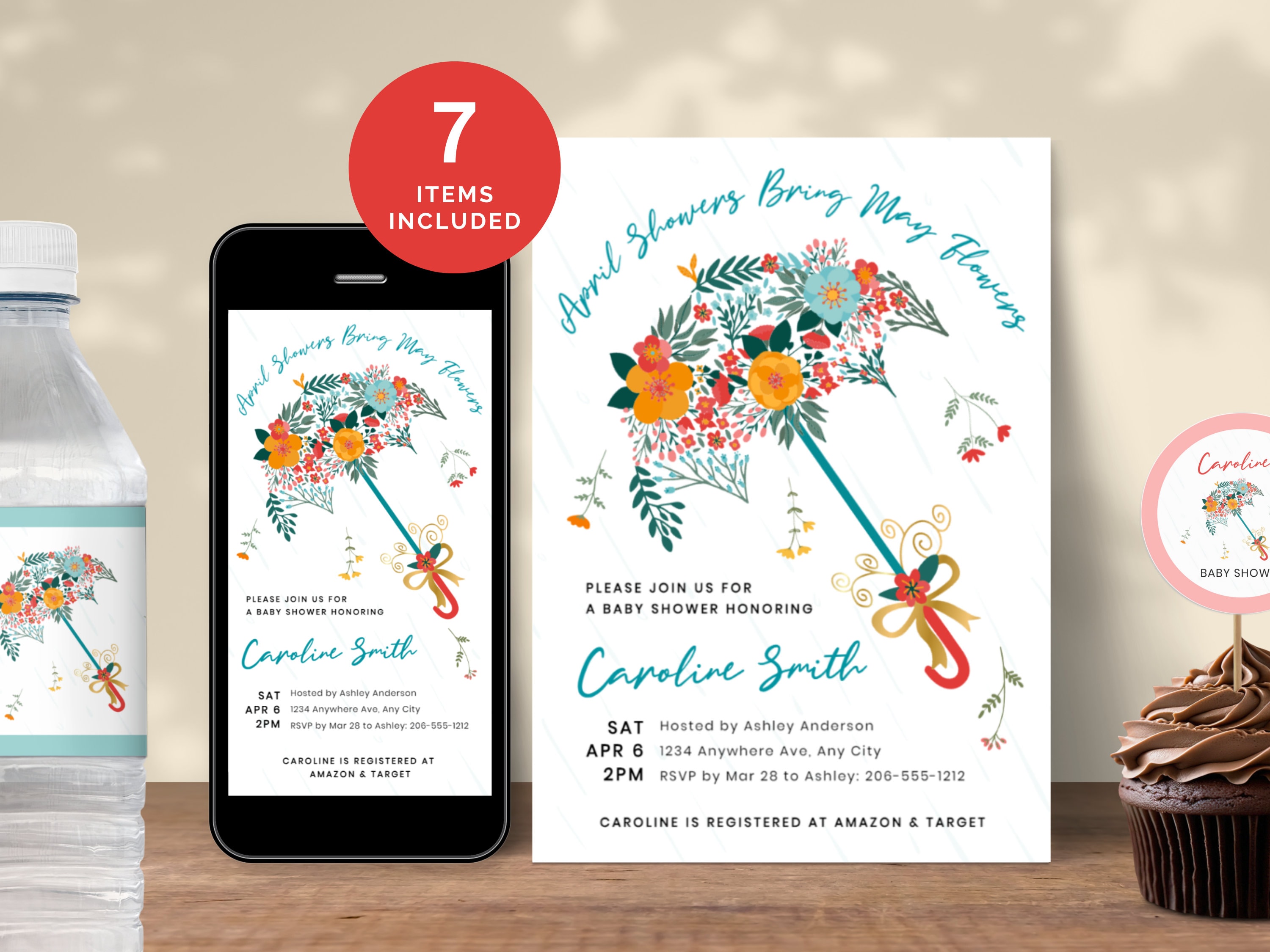 Editable April Showers Baby Shower Invitation, Downloadable Spring ...