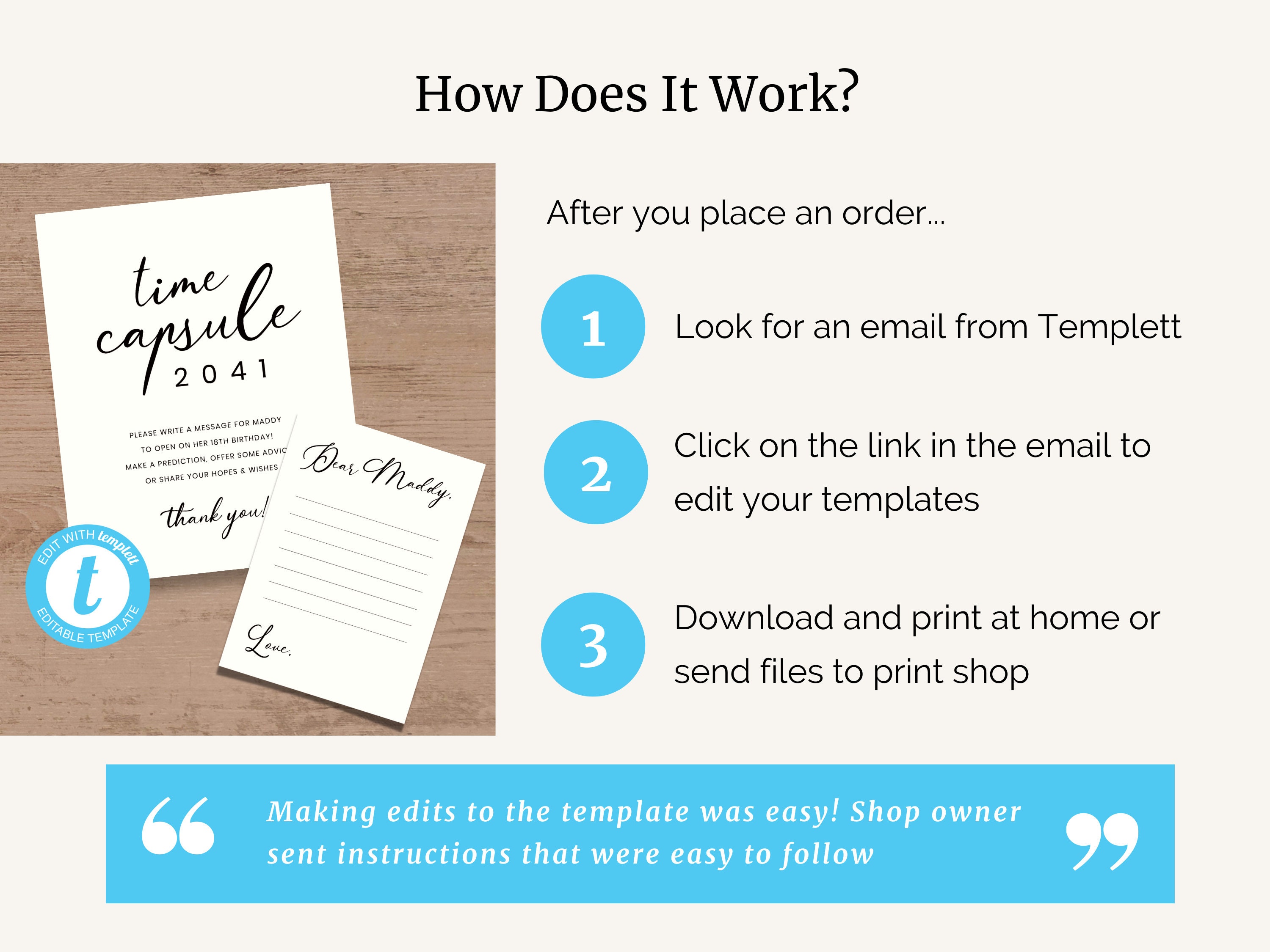 Time Capsule Letter Template, Editable Minimalist First Birthday Guest ...