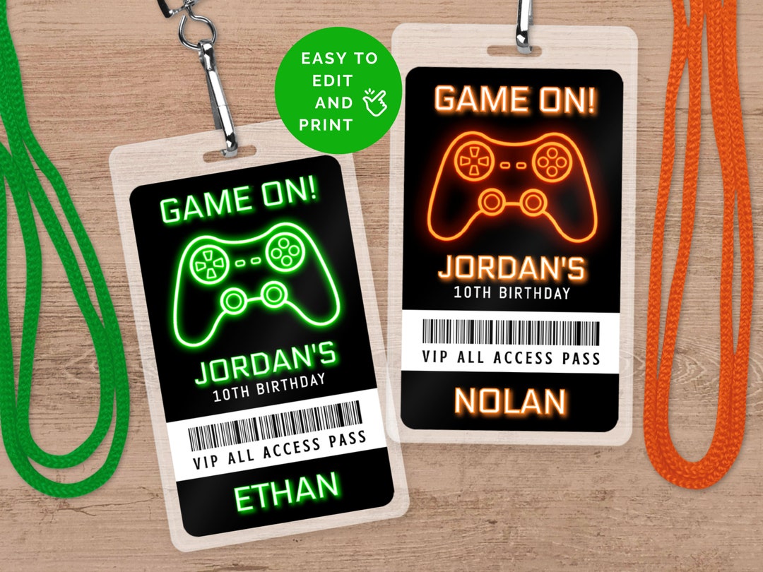 VIP Badge Template for Boy's Video Game Birthday Party, Editable ...
