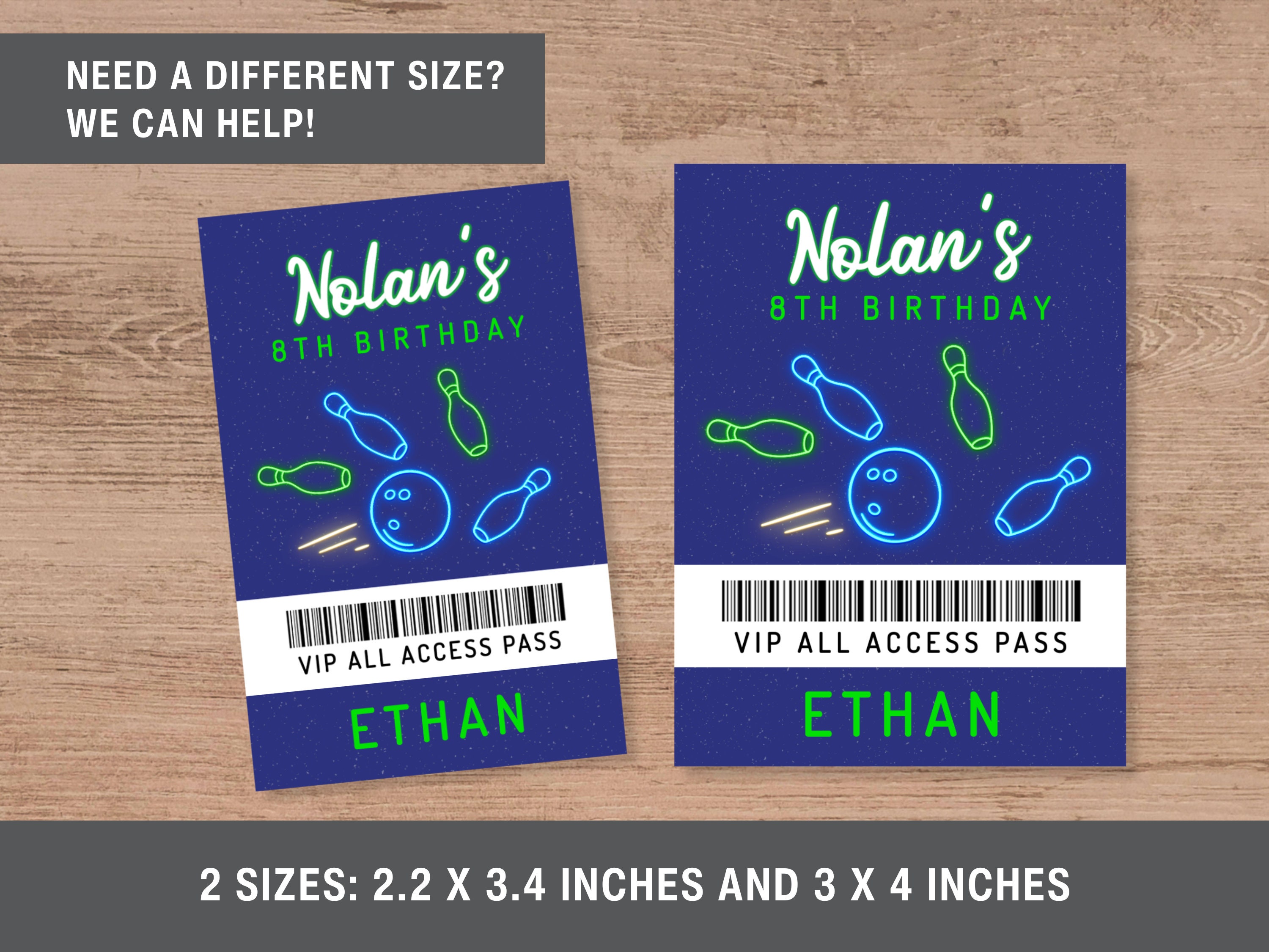 VIP Pass Printable for Boy's Bowling Party, Personalized Neon Glow All ...