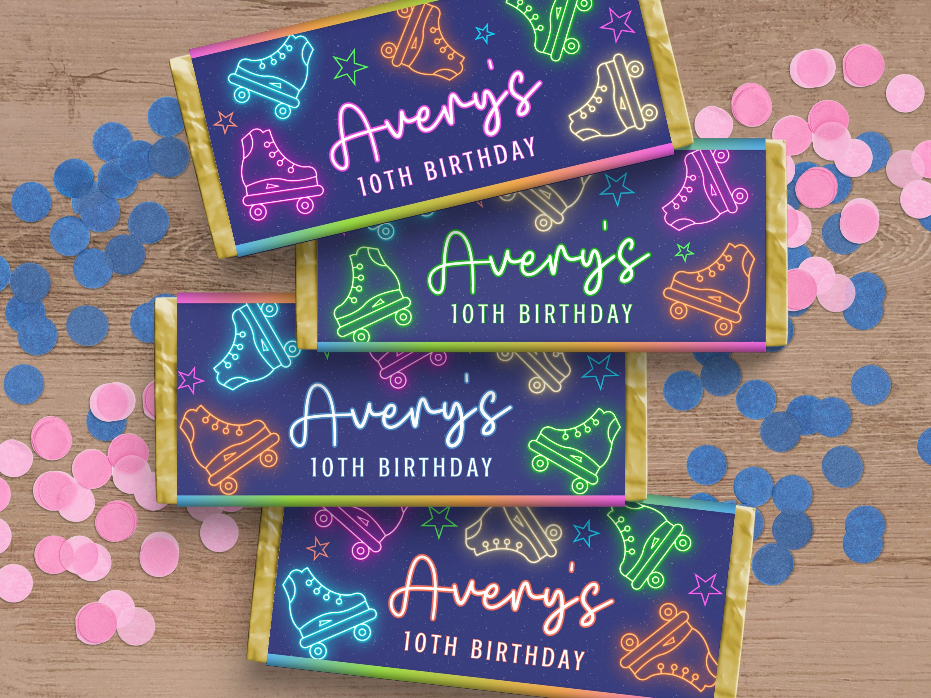 Roller Skating Birthday Party Favors for Girl, Neon Glow Kids Chocolate ...