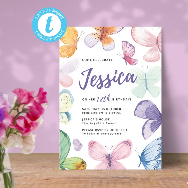 Butterfly 18th Birthday Invitation - Etsy