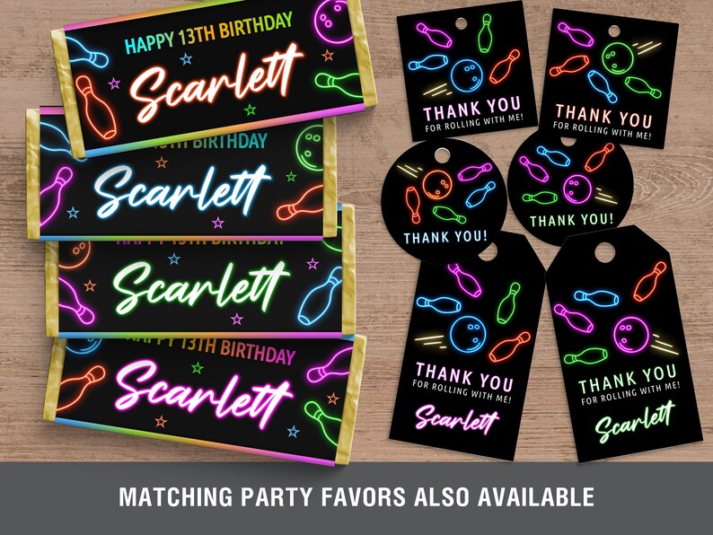 Double Birthday Invitation Twins Bowling Party for Girls, Editable Neon Glow Invite for Kids ...