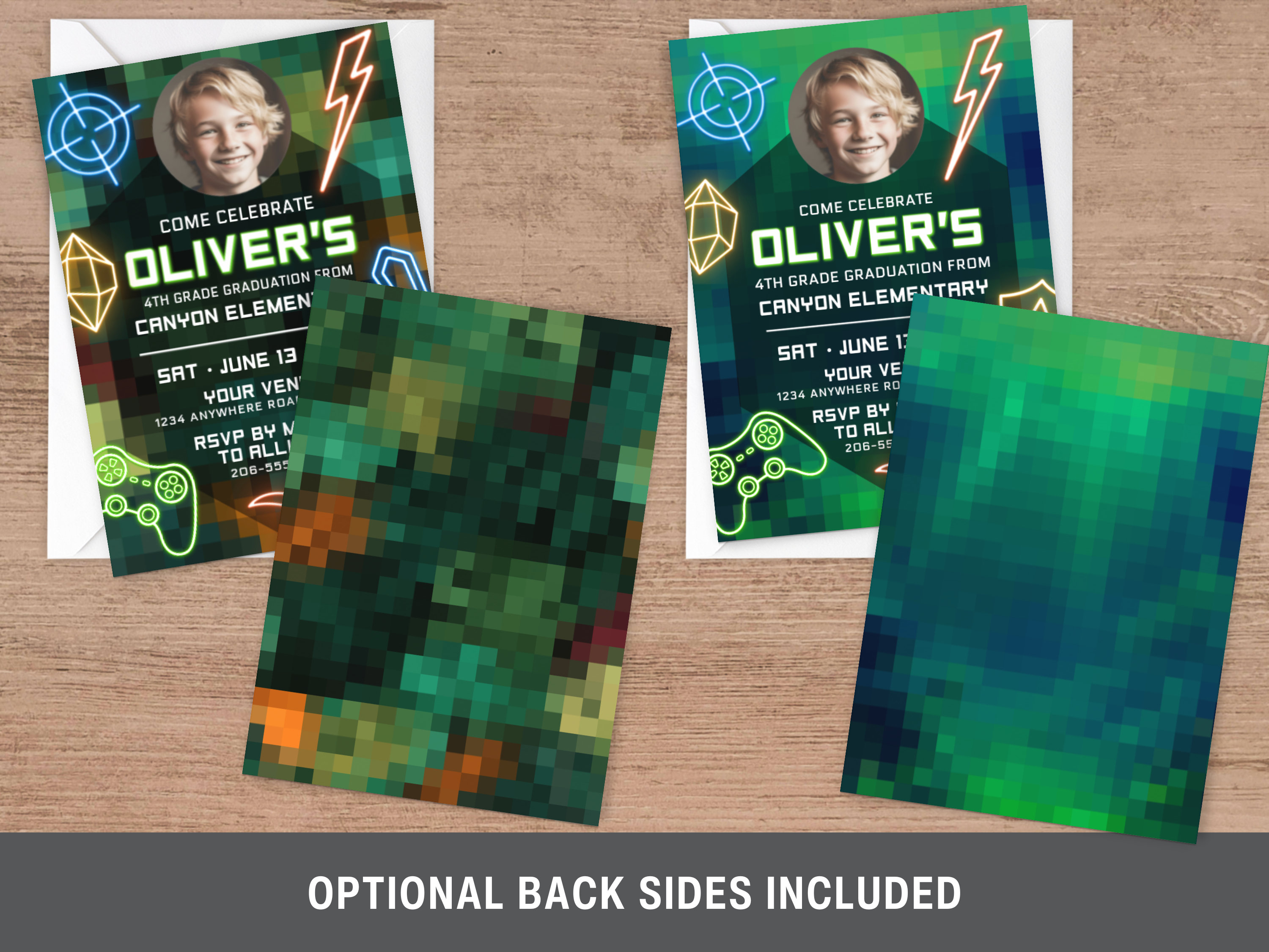 Graduation Invite for Boys Digital & Printable, Neon Glow Video Game ...