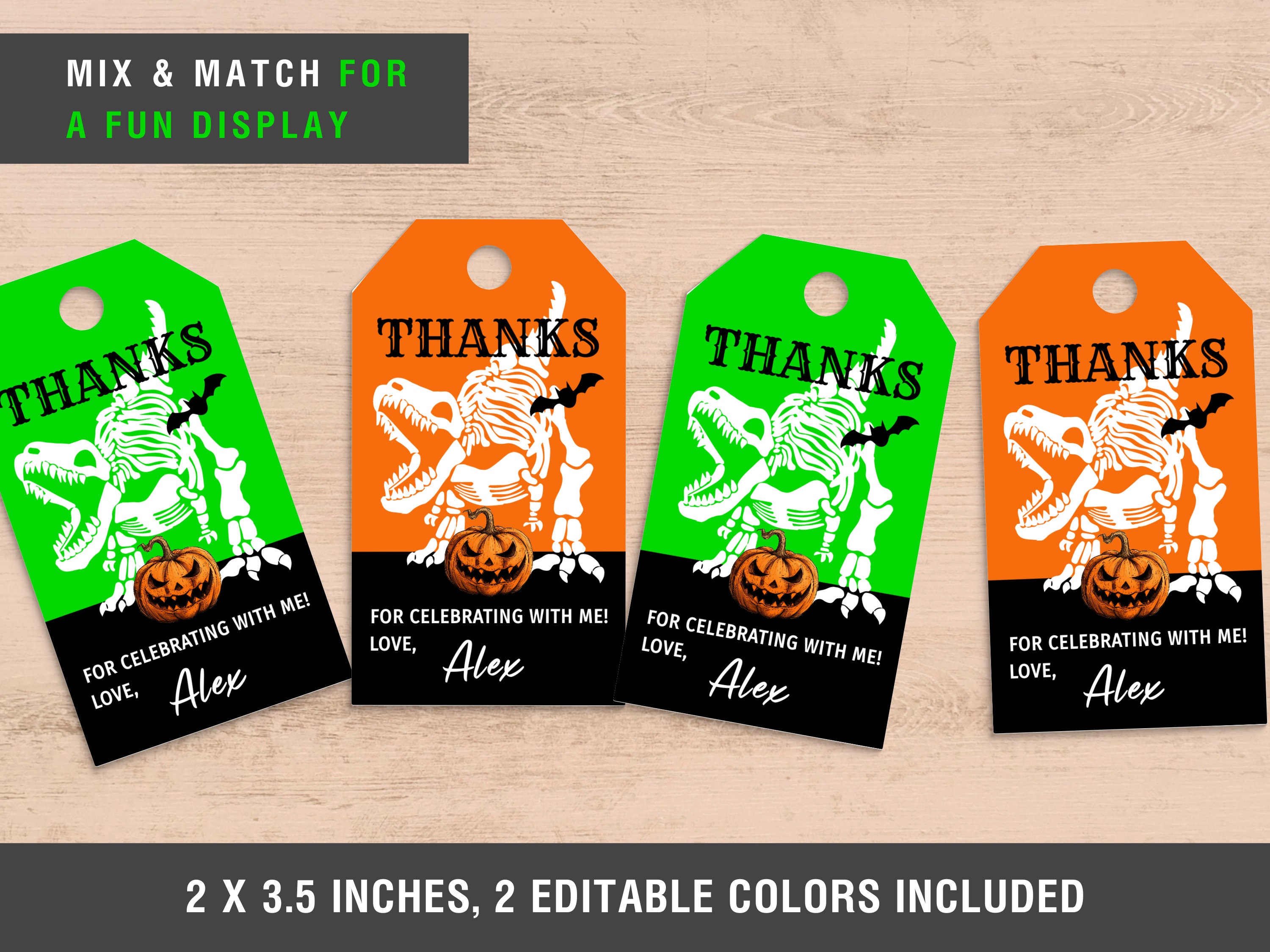 Halloween Goodie Bag Tags for Kids Birthday, Editable Dinosaur Skeleton ...