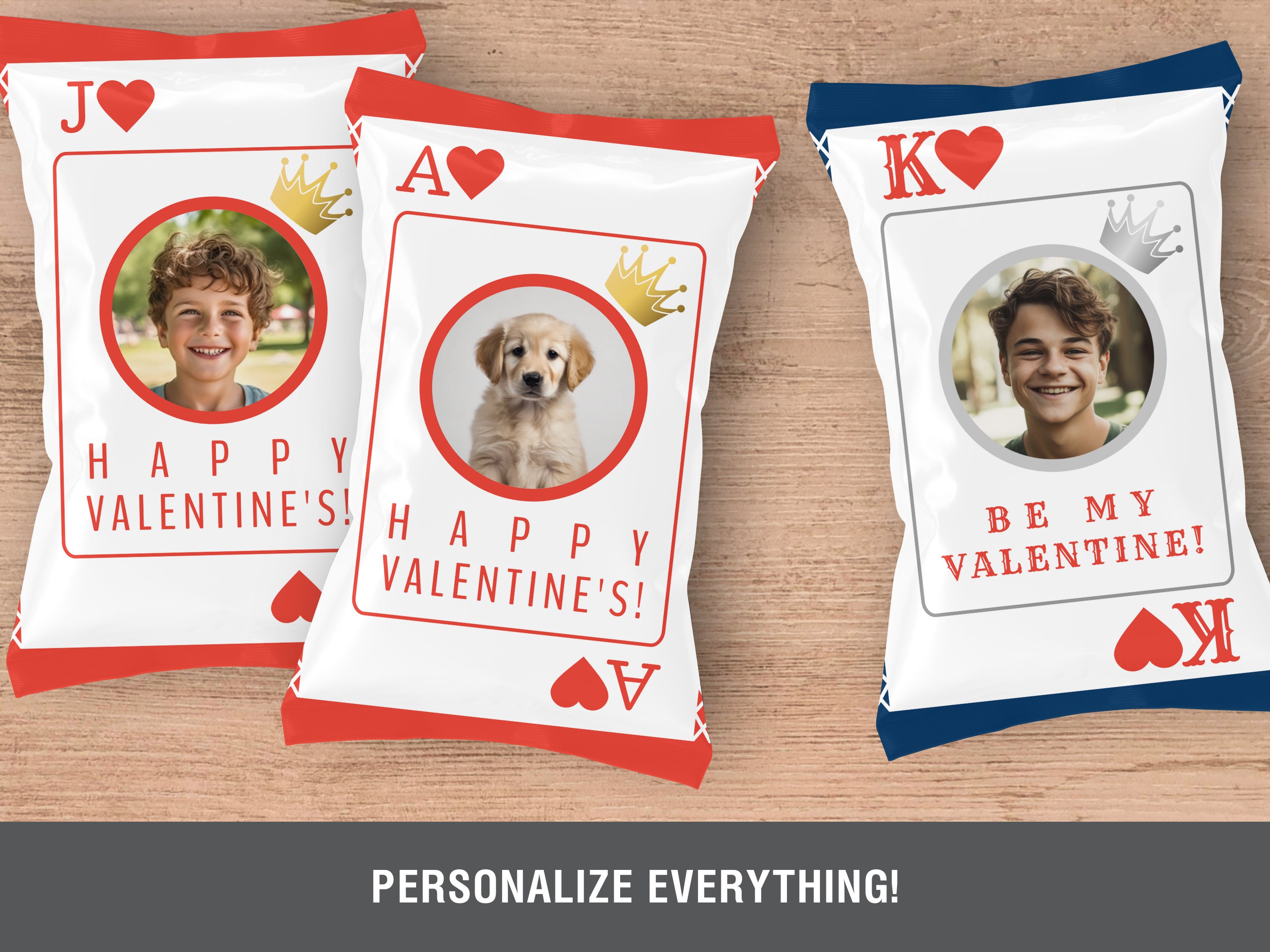 Editable Valentine's Chip Bags, Personalized Playing Cards Potato Chips ...