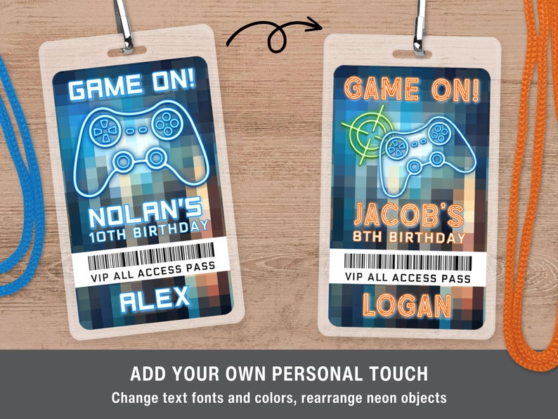 VIP Badge Template for Boy's Video Game Birthday Party, Editable ...