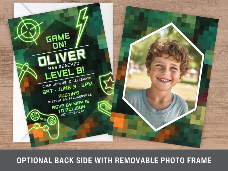 Video Game Invitation Boys, Neon Glow Downloadable Game on Level up ...