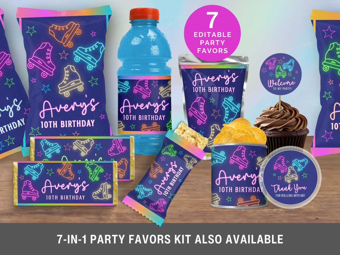 Roller Skate Birthday Party Favor, Neon Glow Personalized Rice Krispies ...