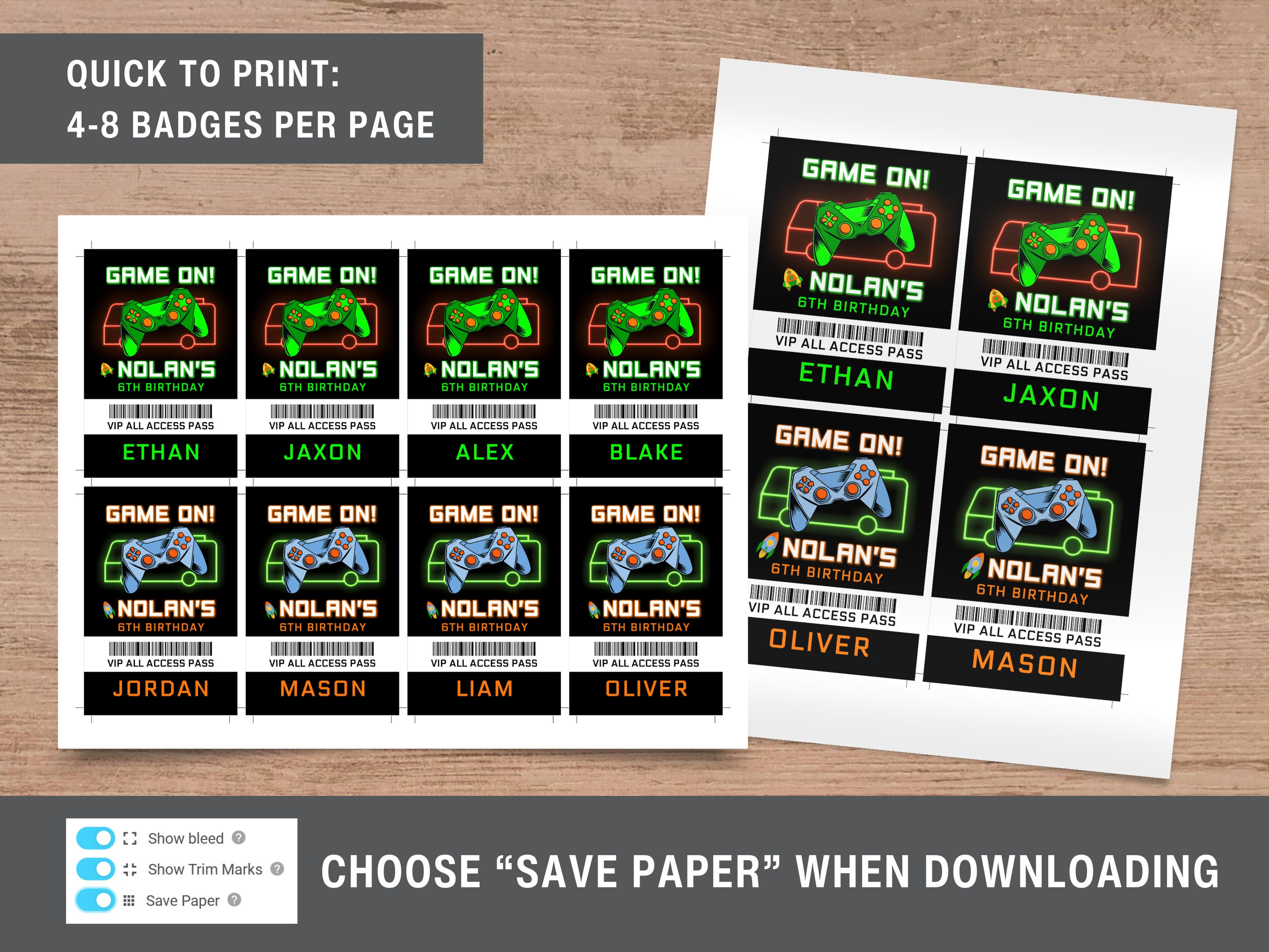Game Truck VIP Pass Template for Birthday Party, Printable Neon Glow ...