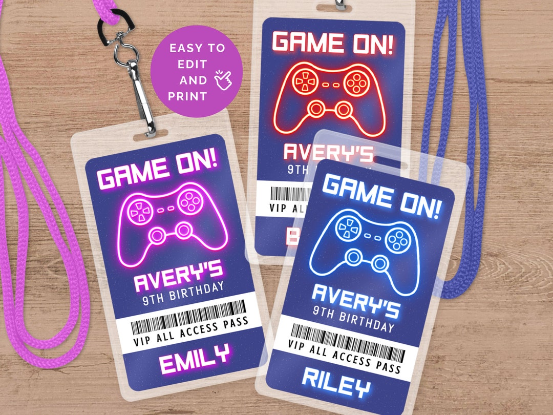 Video Game VIP Birthday Party Pass for Girl, Personalized Printable ...
