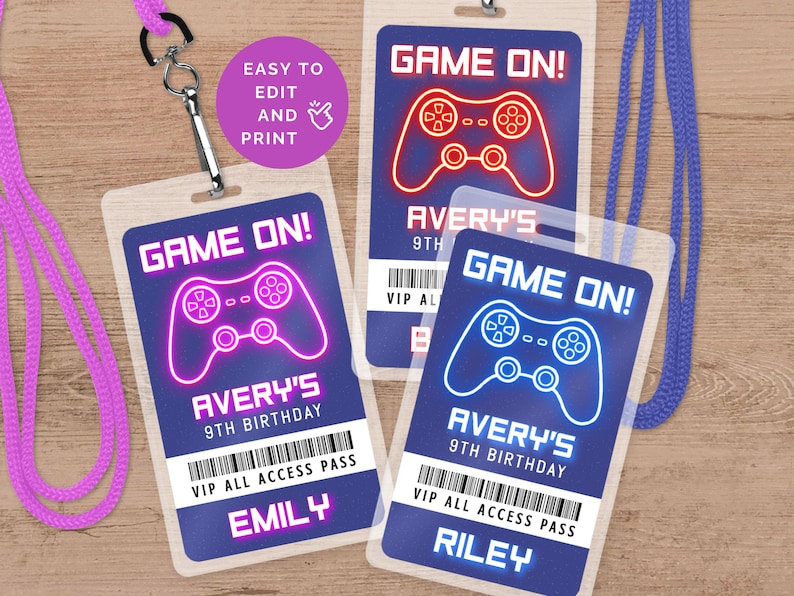 Video Game VIP Birthday Party Pass for Girl, Personalized Printable ...