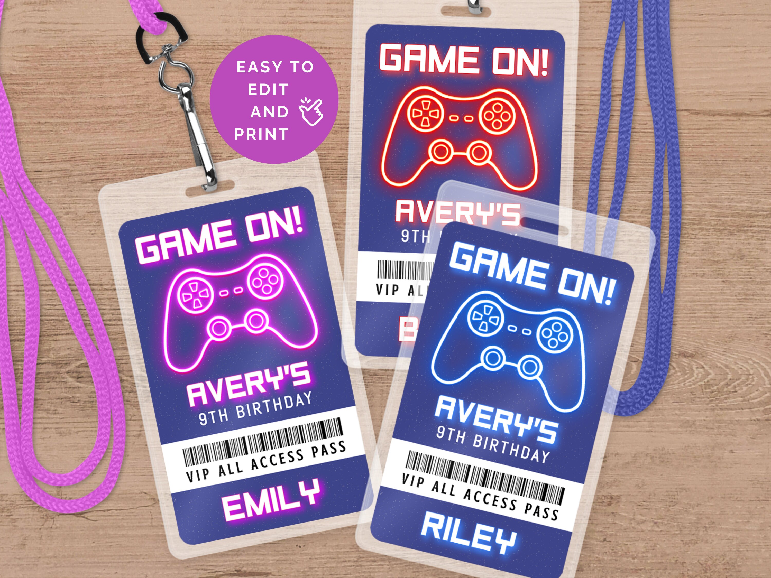 Video Game VIP Birthday Party Pass for Girl, Personalized Printable ...