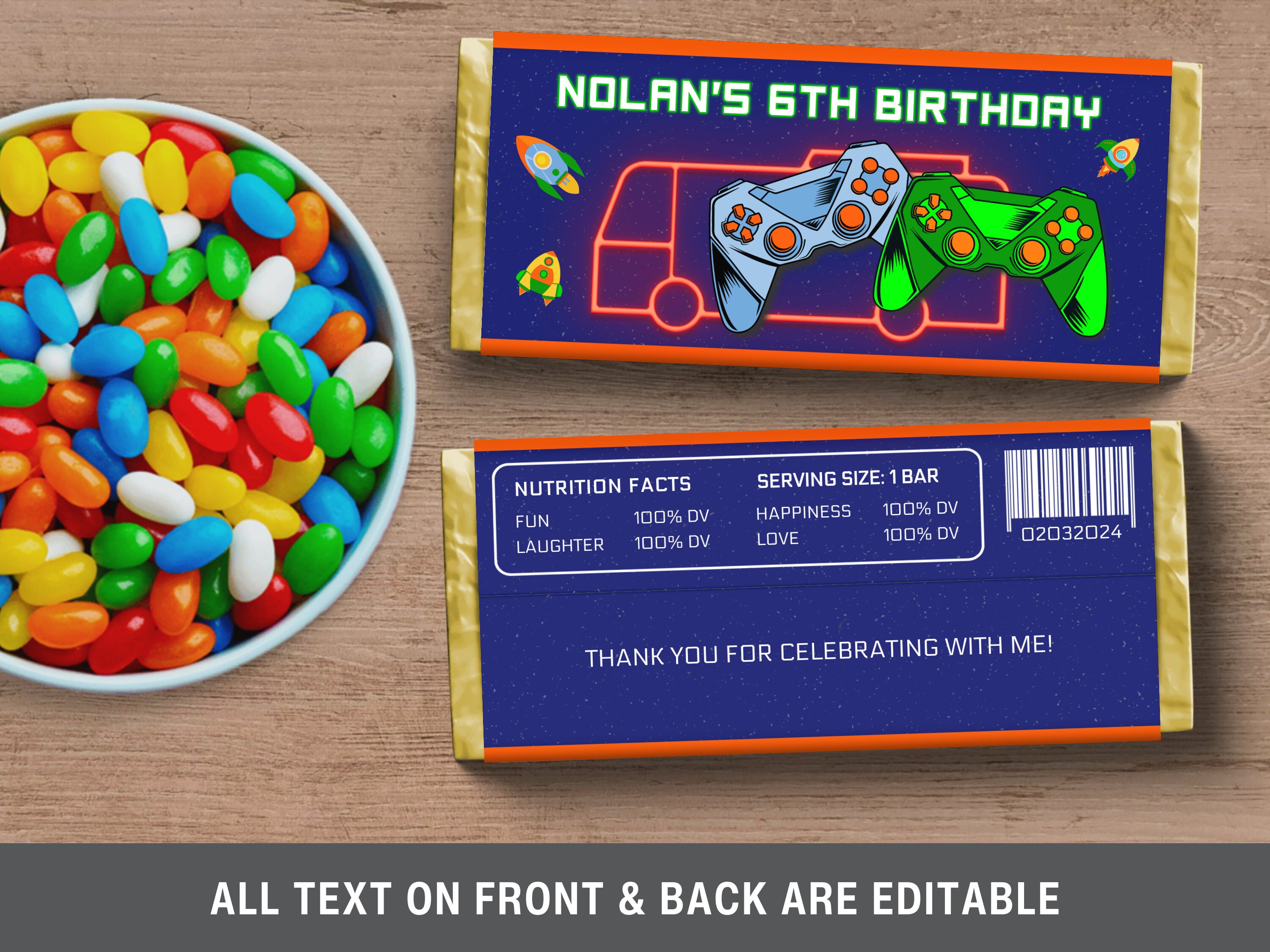 Video Game Themed Party Favors for Game Truck Birthday, Personalized Chocolate Wrappers for Boys ...