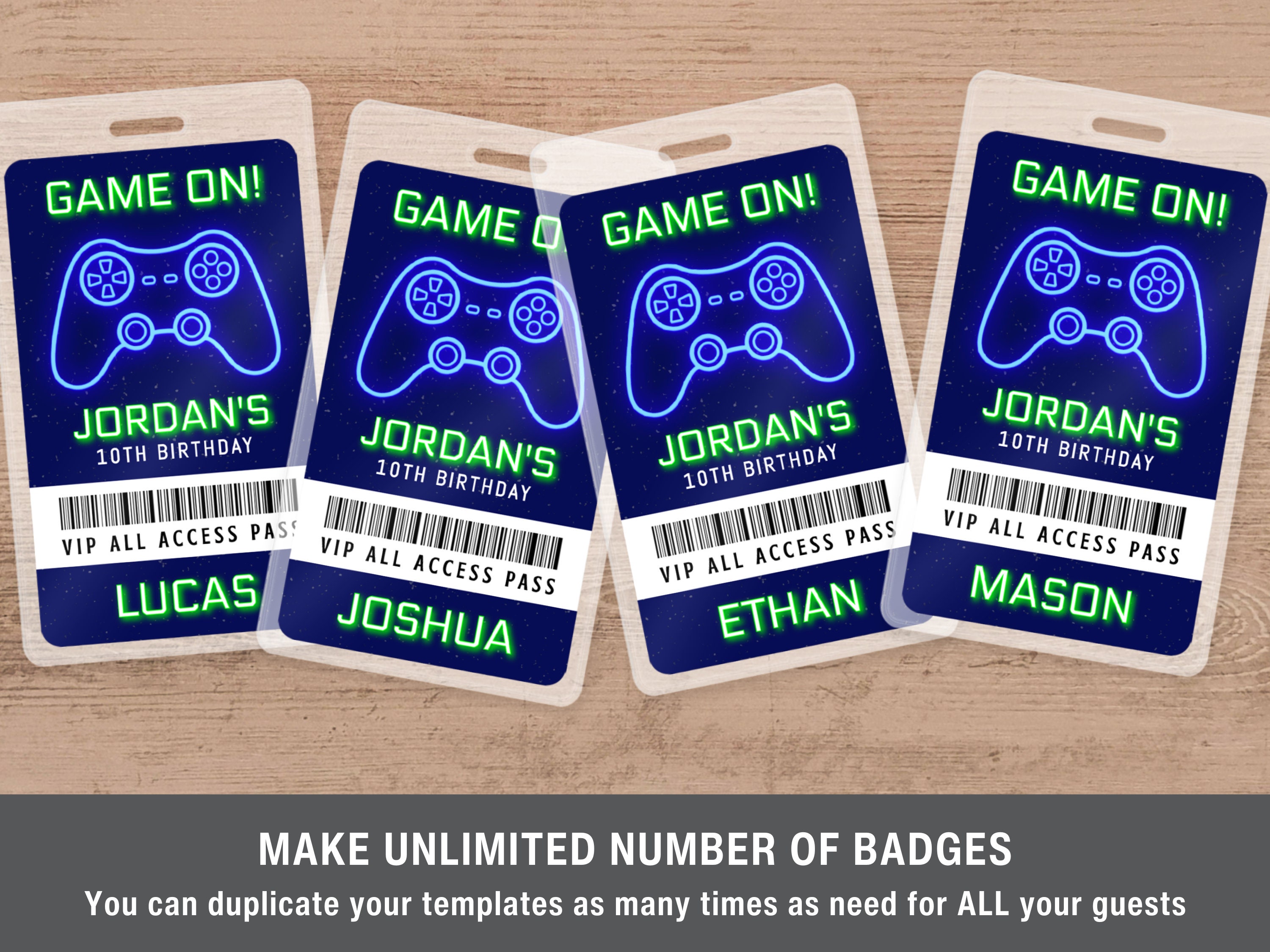 Video Game VIP Birthday Party Pass, Personalized Kids & Teens Neon Glow ...