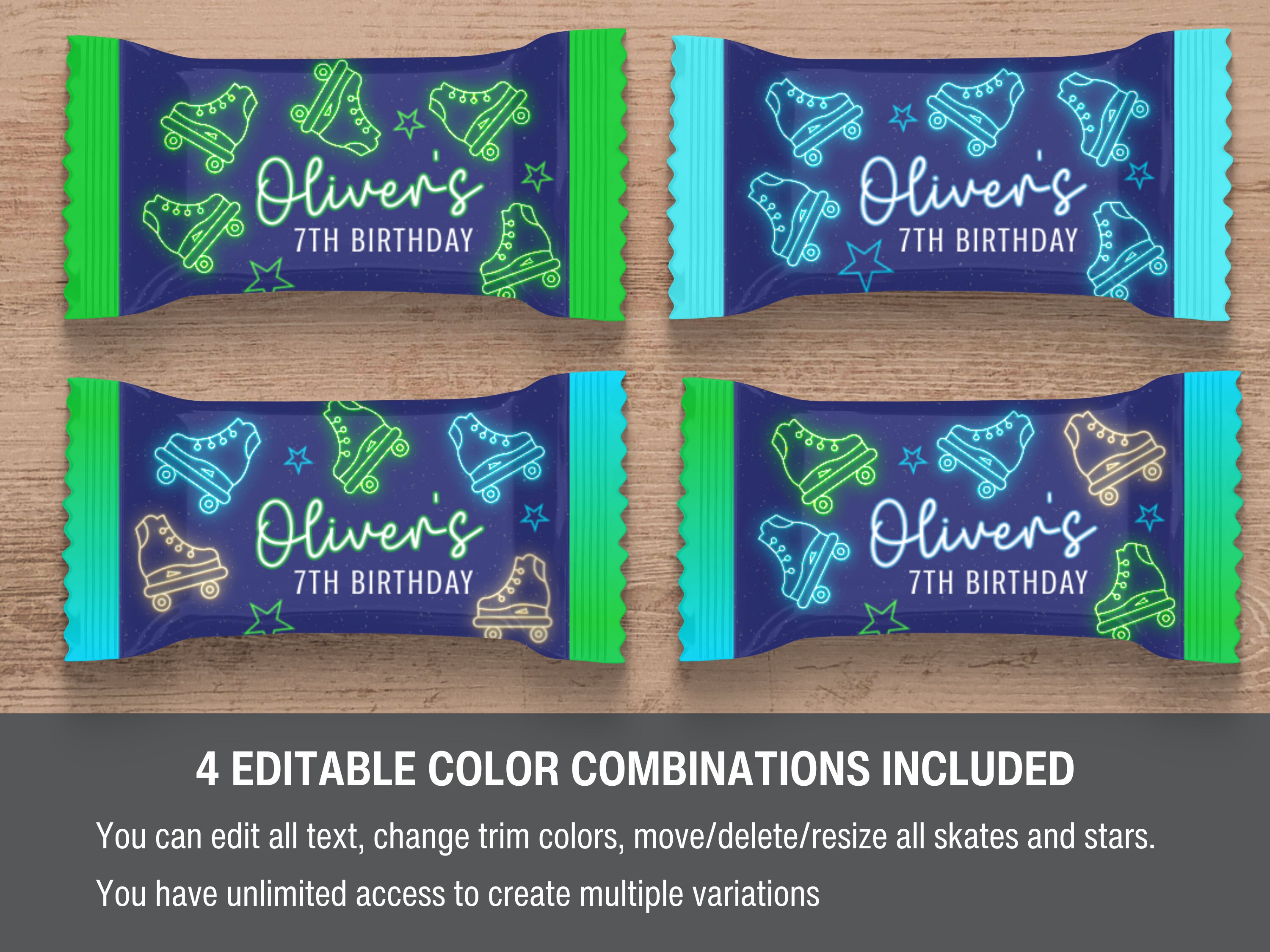 Rice Krispie Treat Template for Roller Skate Party, Neon Glow Custom ...