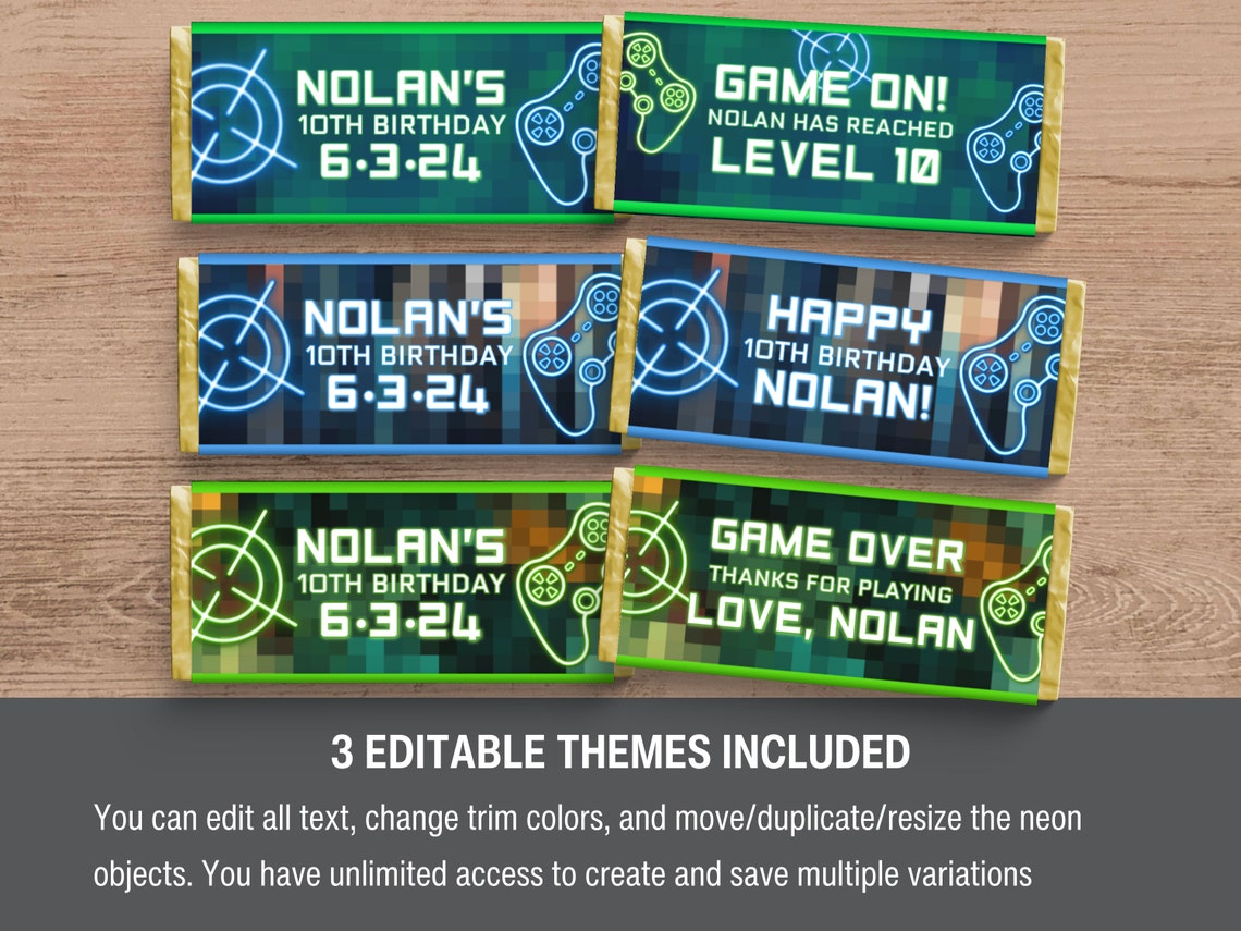 Video Game Birthday Party Favors, Game on Level up Chocolate Wrappers ...