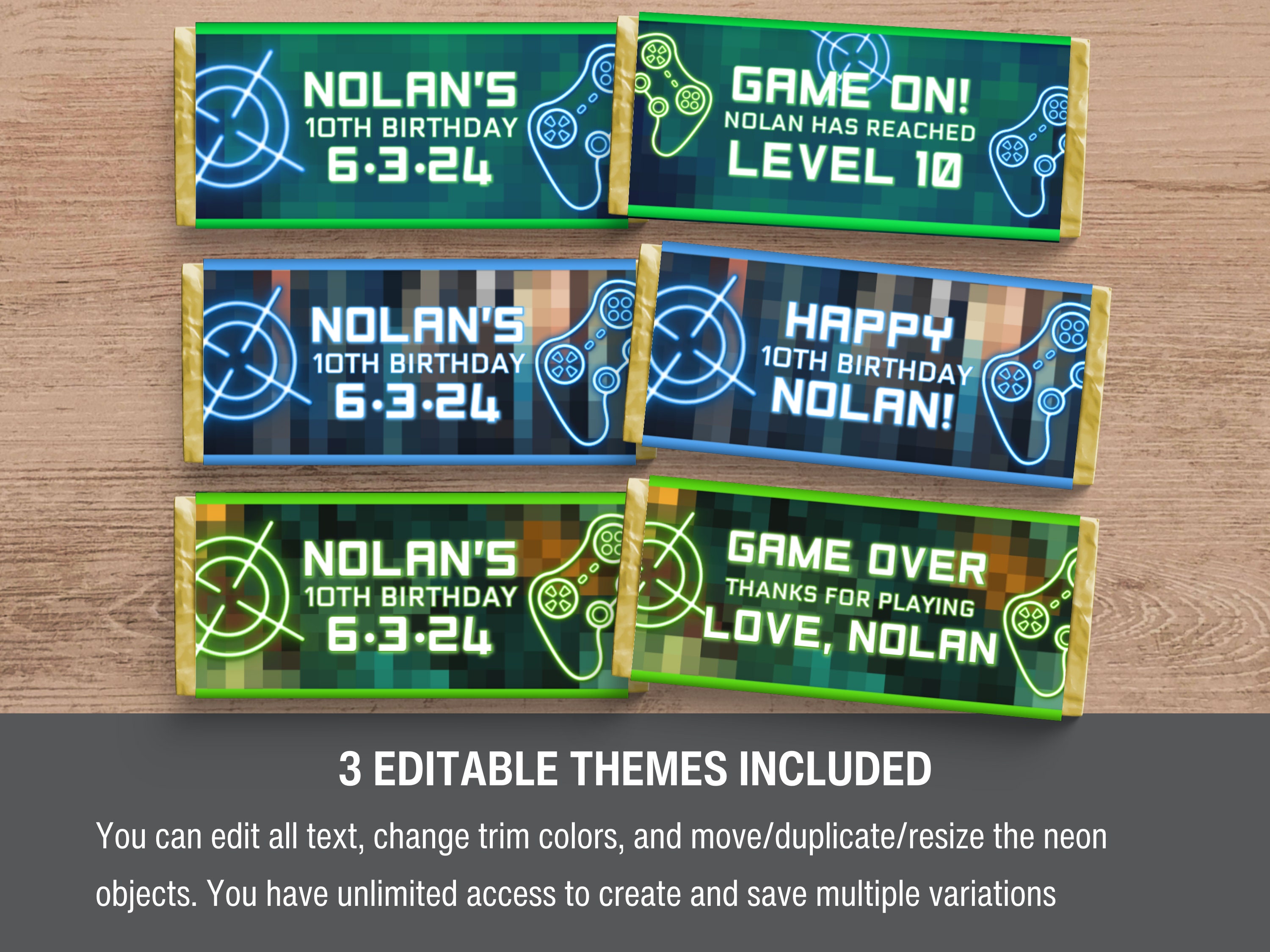 Video Game Birthday Party Favors, Game on Level up Chocolate Wrappers ...