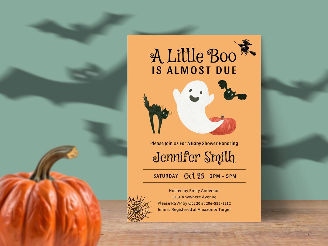 Spooky Halloween Baby Shower Invitation, Editable Little Boo is Almost ...