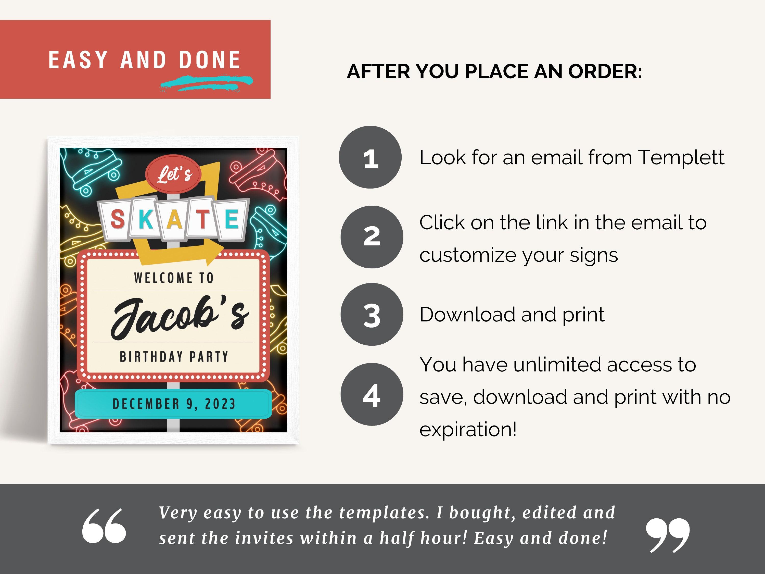 Roller Skate Party Printable Welcome Favor Signs, Retro Style Kids ...