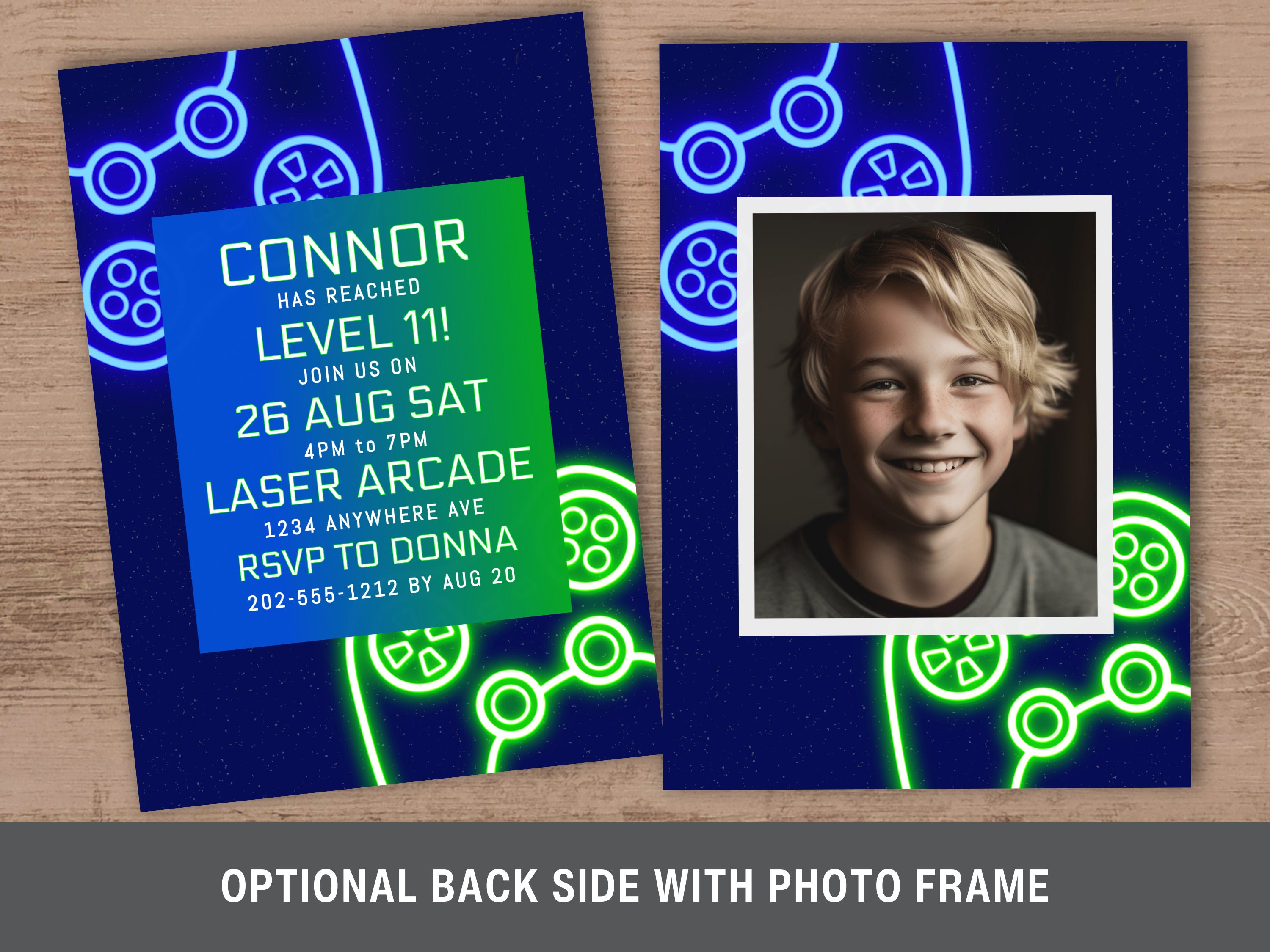 11th Birthday Invitation for Boys, Editable Kids' Neon Glow Video Game ...