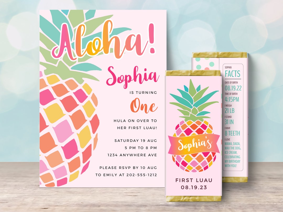 Luau First Birthday Party Invitation, Editable Hawaiian Tropical Theme ...