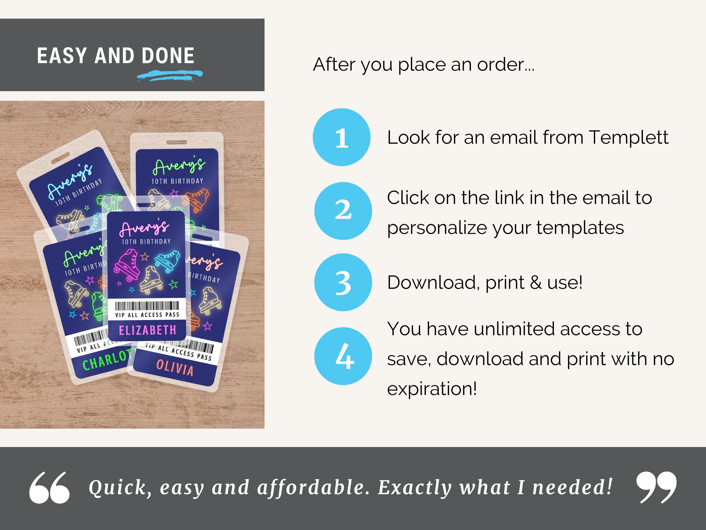 VIP Birthday Party Pass for Roller Skating, Neon Glow All Access Badge ...