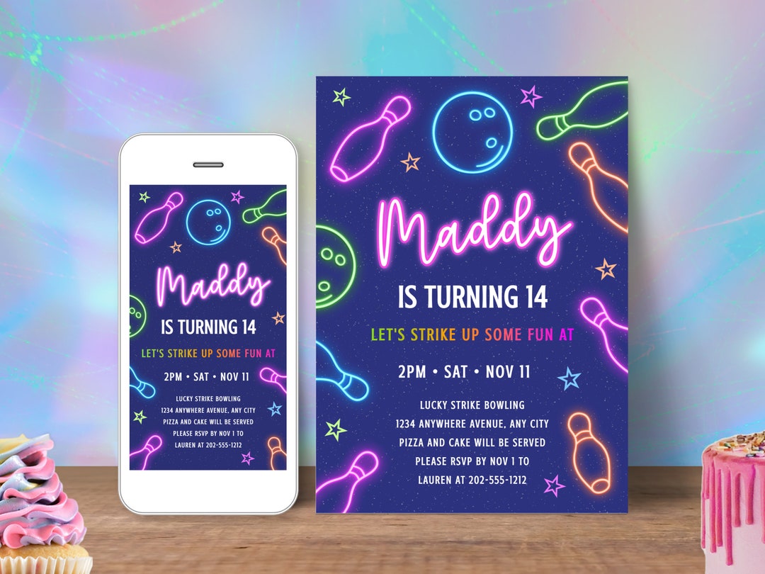 Bowling Birthday Invitation Instant Download Template, Editable Teen ...