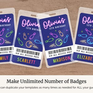 VIP Birthday Party Pass for Bowling, Neon Glow Editable All Access ...