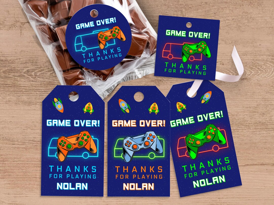 Game Truck Birthday Party "game Over" Favor Tags for Boy, Neon Glow ...