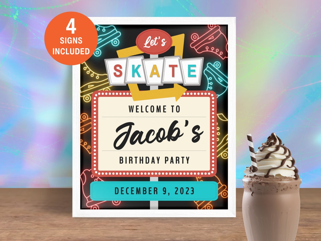 Roller Skate Party Printable Welcome + Favor Signs, Retro Style Kids ...