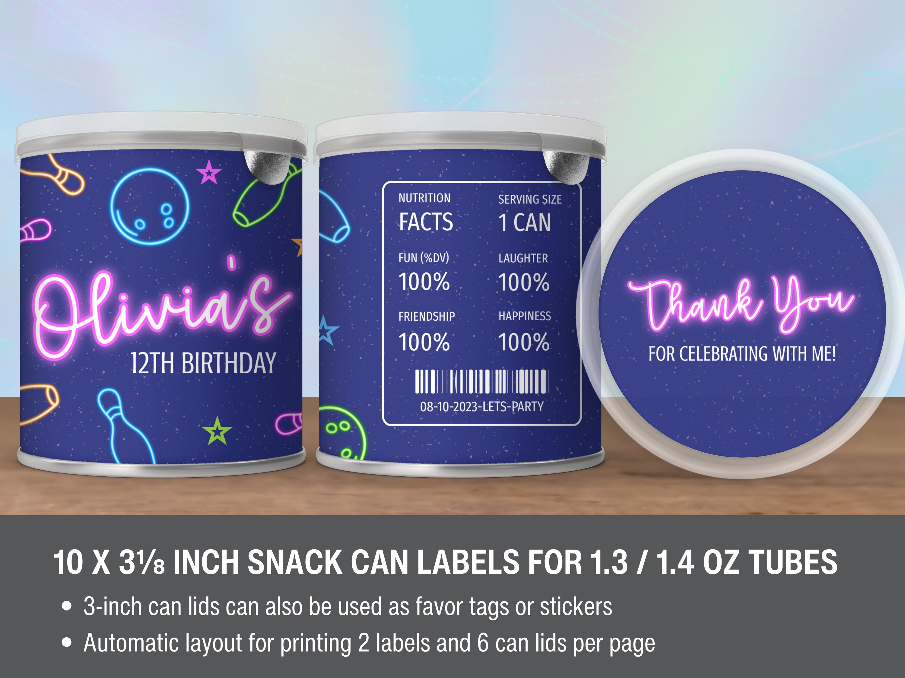 Bowling Birthday Party Printables Bundle for Girl, Neon Glow Bowling ...