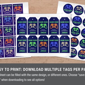 Video Game Party Favor Tags for Boy Birthday, Editable Neon Glow Game ...