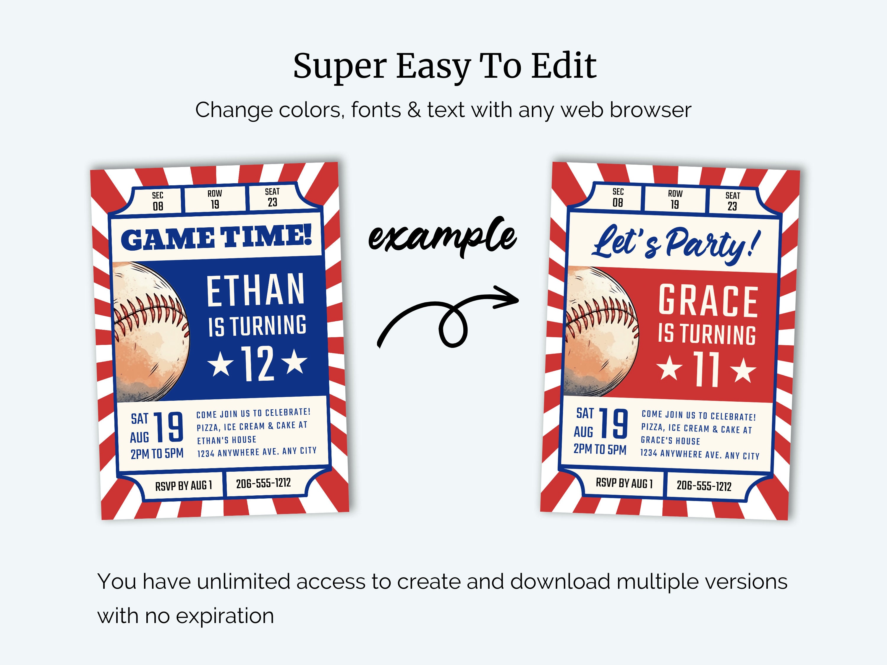 Baseball Ticket Birthday Invitation, Editable End of Season Baseball ...