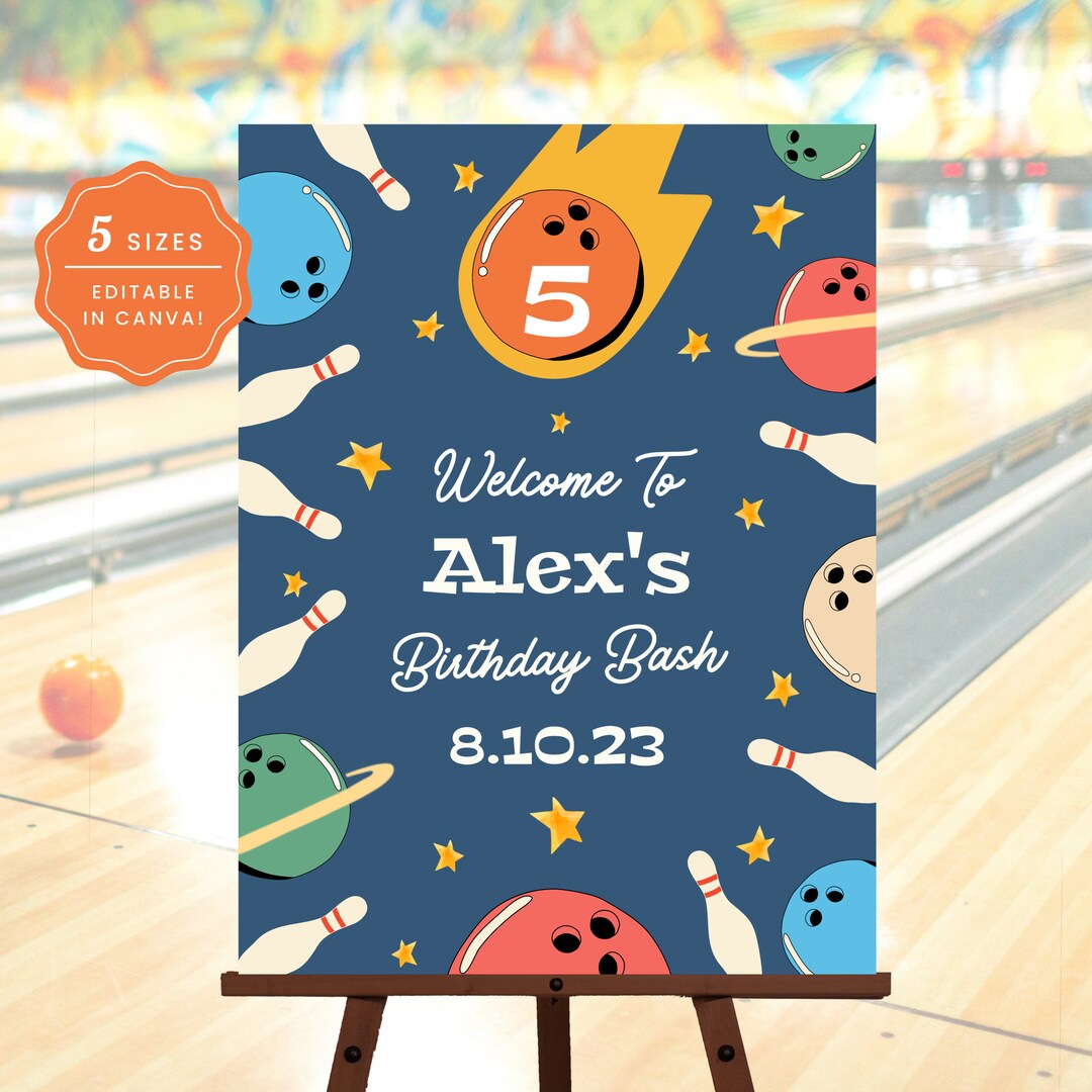 Birthday Welcome Sign Template for Bowling Party Decoration, Space ...