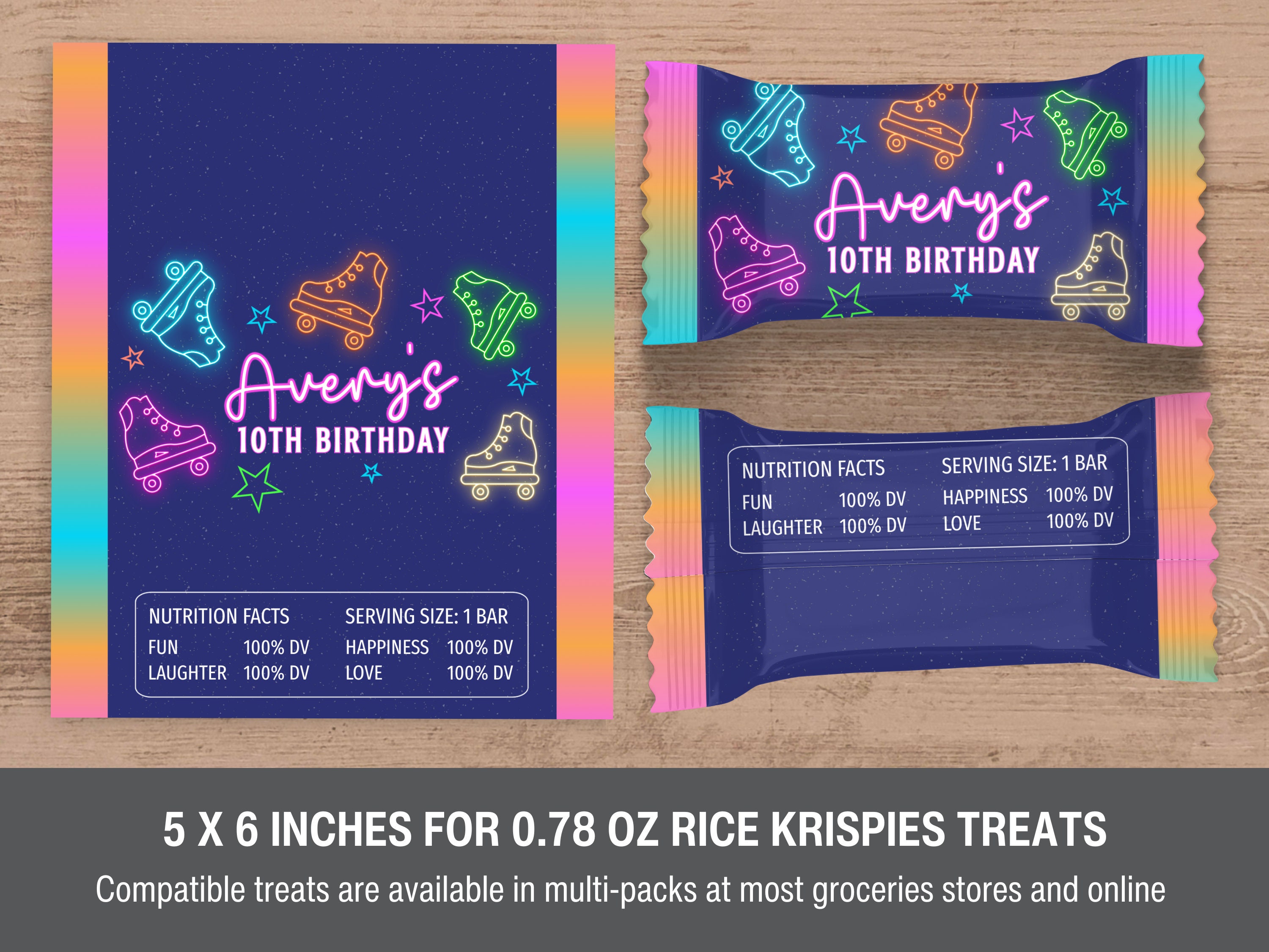 Roller Skate Birthday Party Favor, Neon Glow Personalized Rice Krispies ...