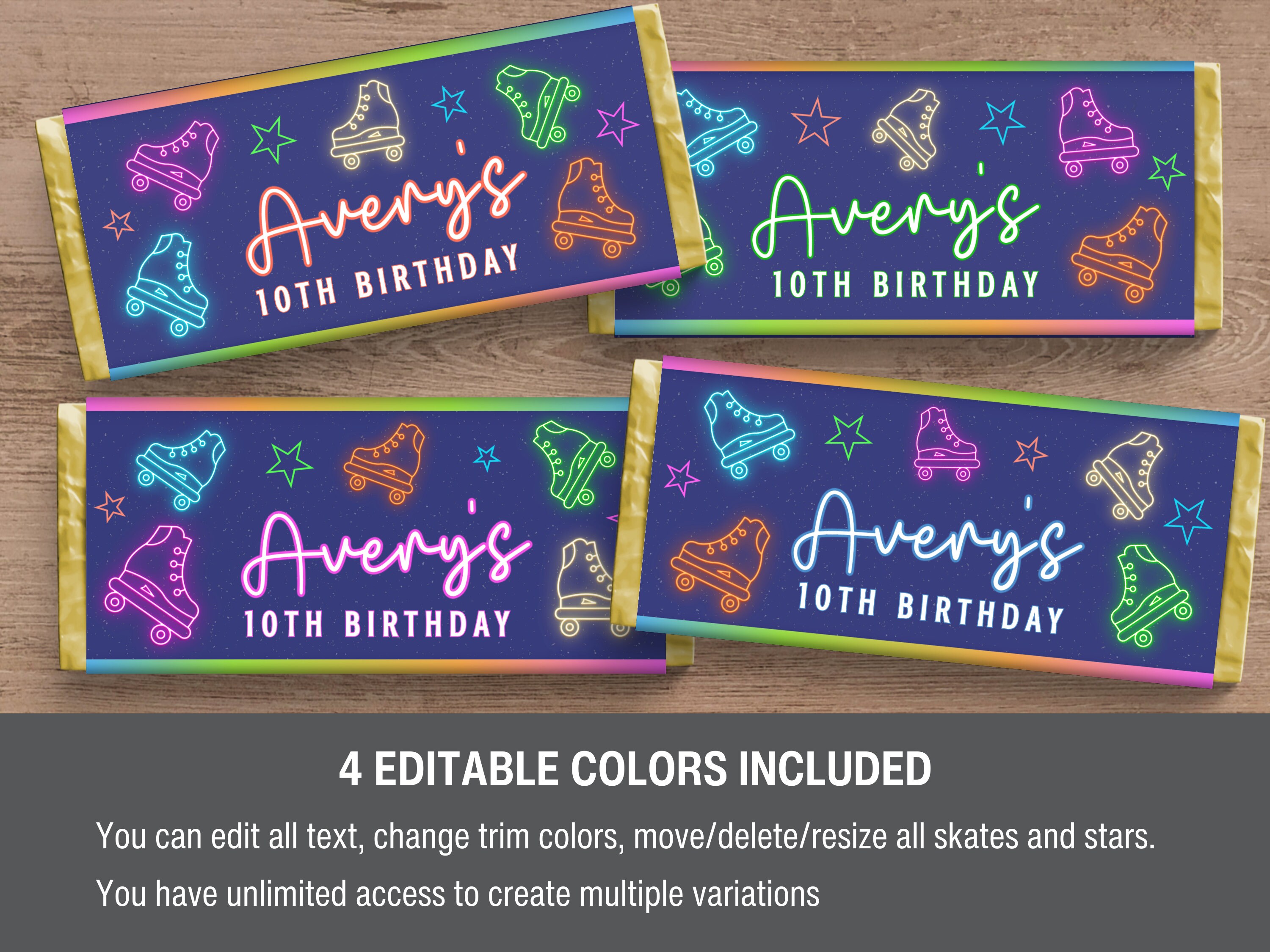 Roller Skating Birthday Party Favors for Girl, Neon Glow Kids Chocolate ...