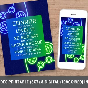 11th Birthday Invitation for Boys, Editable Kids' Neon Glow Video Game ...