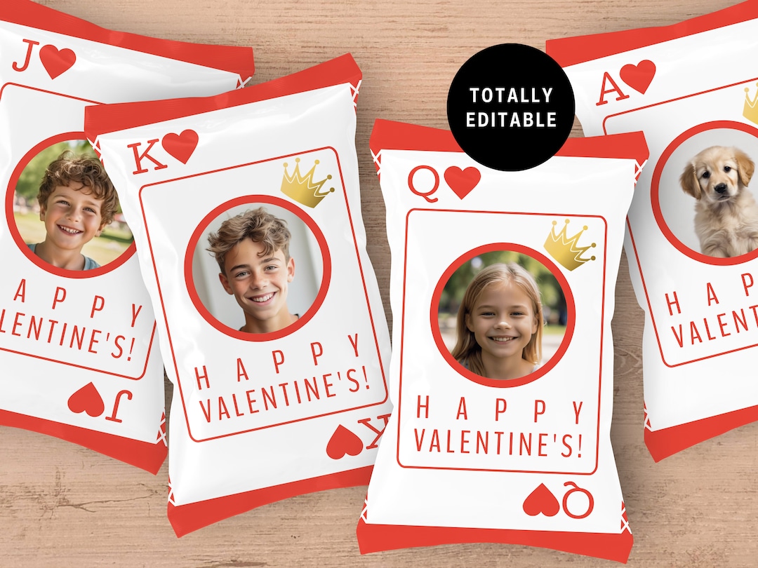 Editable Valentine's Chip Bags, Personalized Playing Cards Potato Chips ...