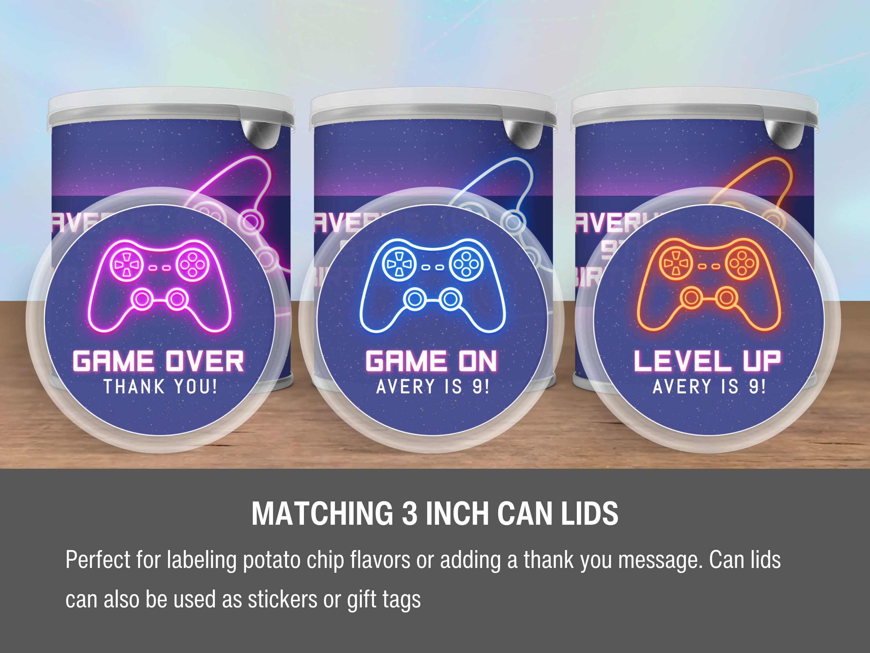 Video Game Theme Party Favor, Neon Glow Pringles Can Label for Girl's ...