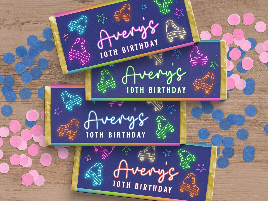Roller Skating Birthday Party Favors for Girl, Neon Glow Kids Chocolate ...