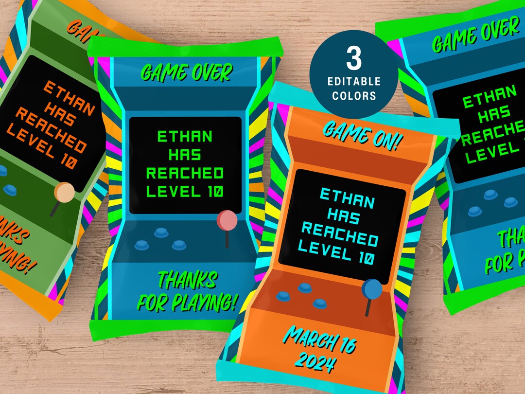 Gaming Chip Bag Wrapper for Birthday Party Favor, Neon Glow Retro Video ...