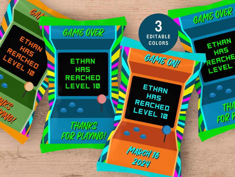 Gaming Chip Bag Wrapper for Birthday Party Favor, Neon Glow Retro Video ...