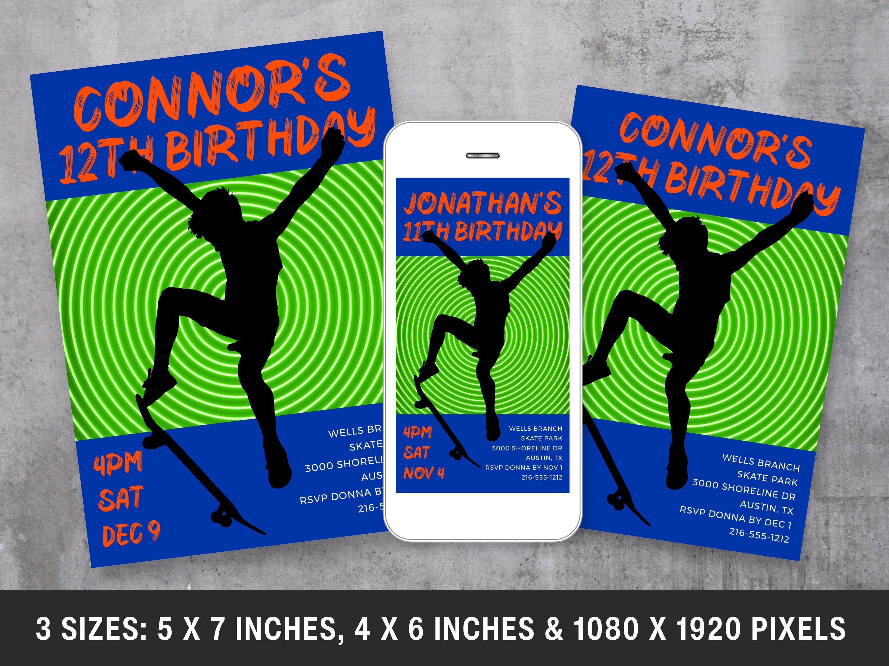 Skateboarding Birthday Party Invitation for 12 Year Old Boy, Editable ...