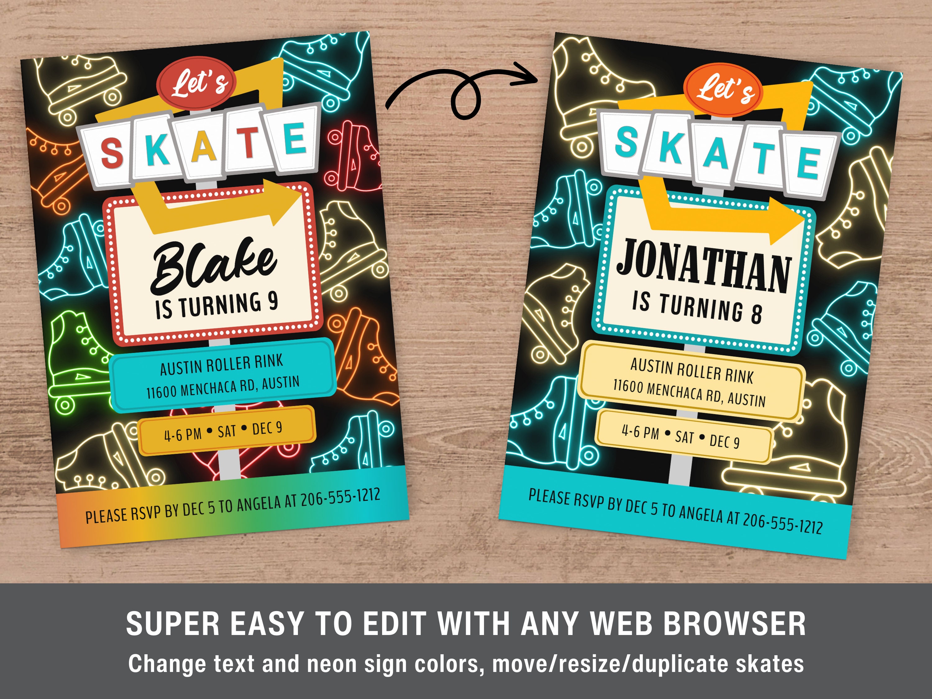 Roller Skate Birthday Invitation Printable & Digital, Editable Boys 9th ...