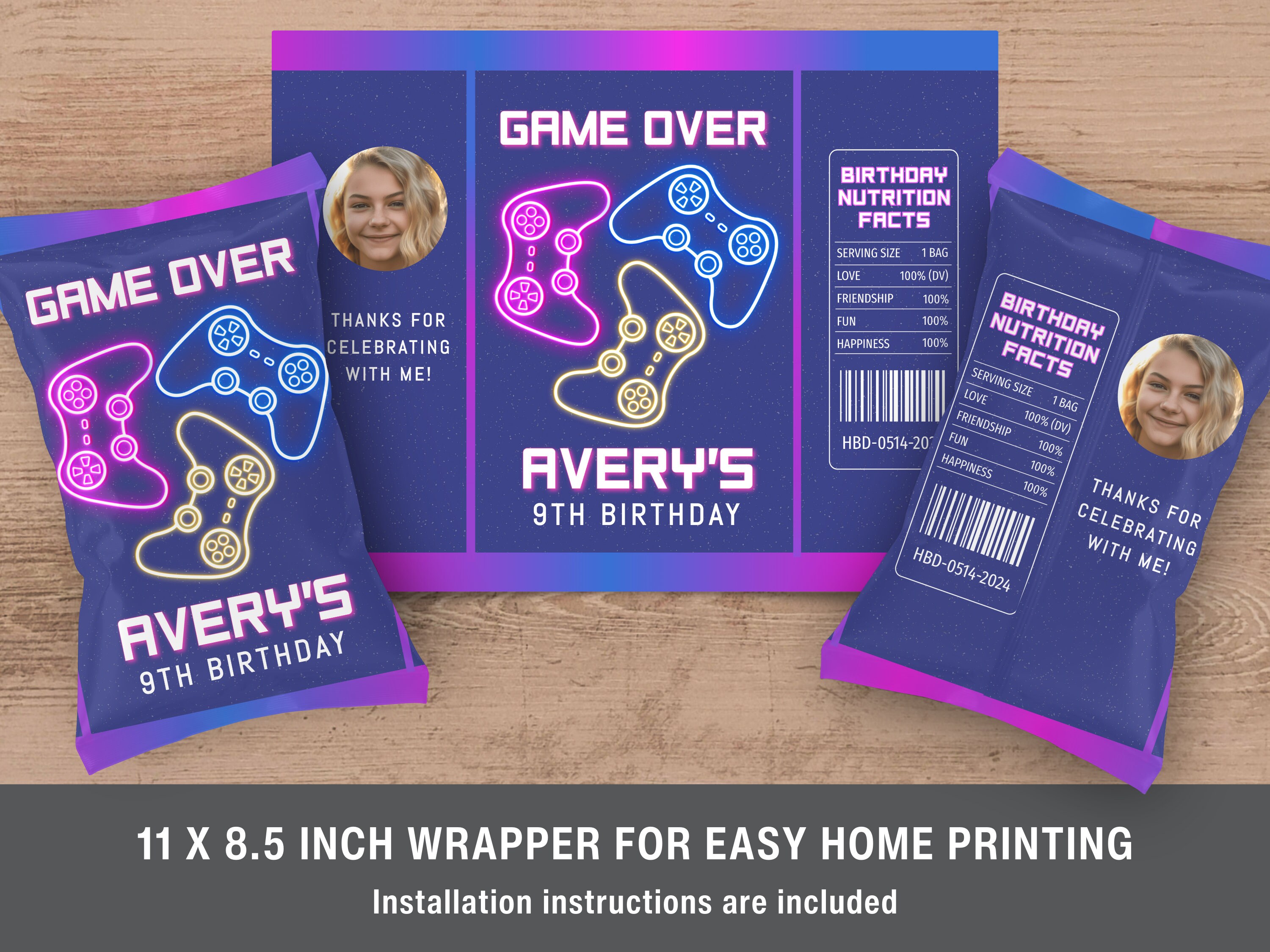 DIY Chip Bag Templates for Girl's Birthday, Editable Personalized Game ...