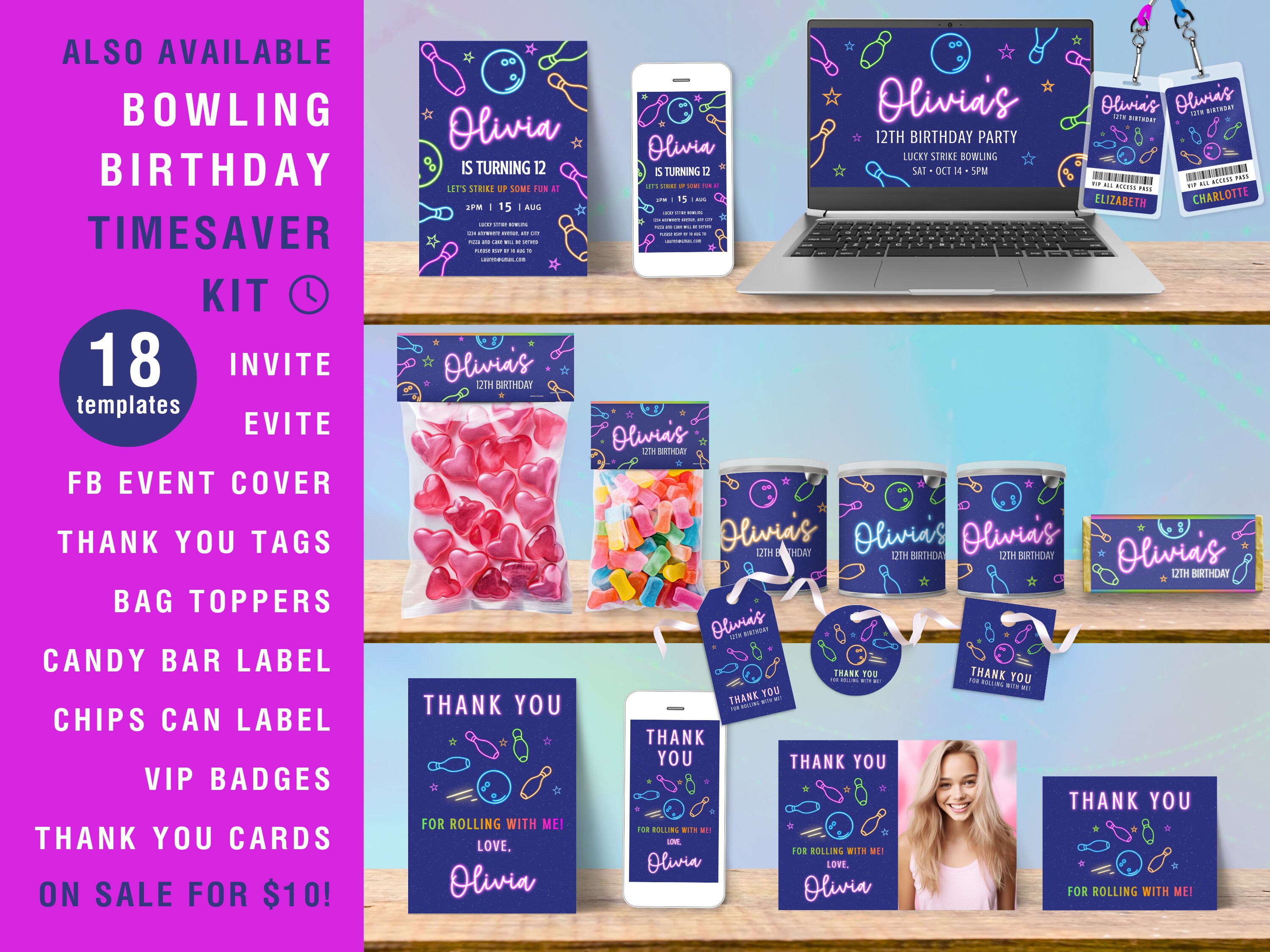 Bowling Welcome Sign for Kids' & Teens' Birthday Party Decoration, Neon ...