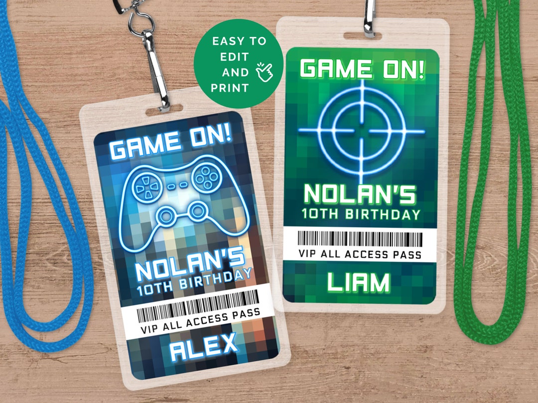 VIP Badge Template for Boy's Video Game Birthday Party, Editable ...