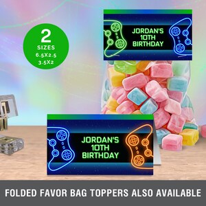 Video Game Party Favor Tags for Boy Birthday, Editable Neon Glow Game ...