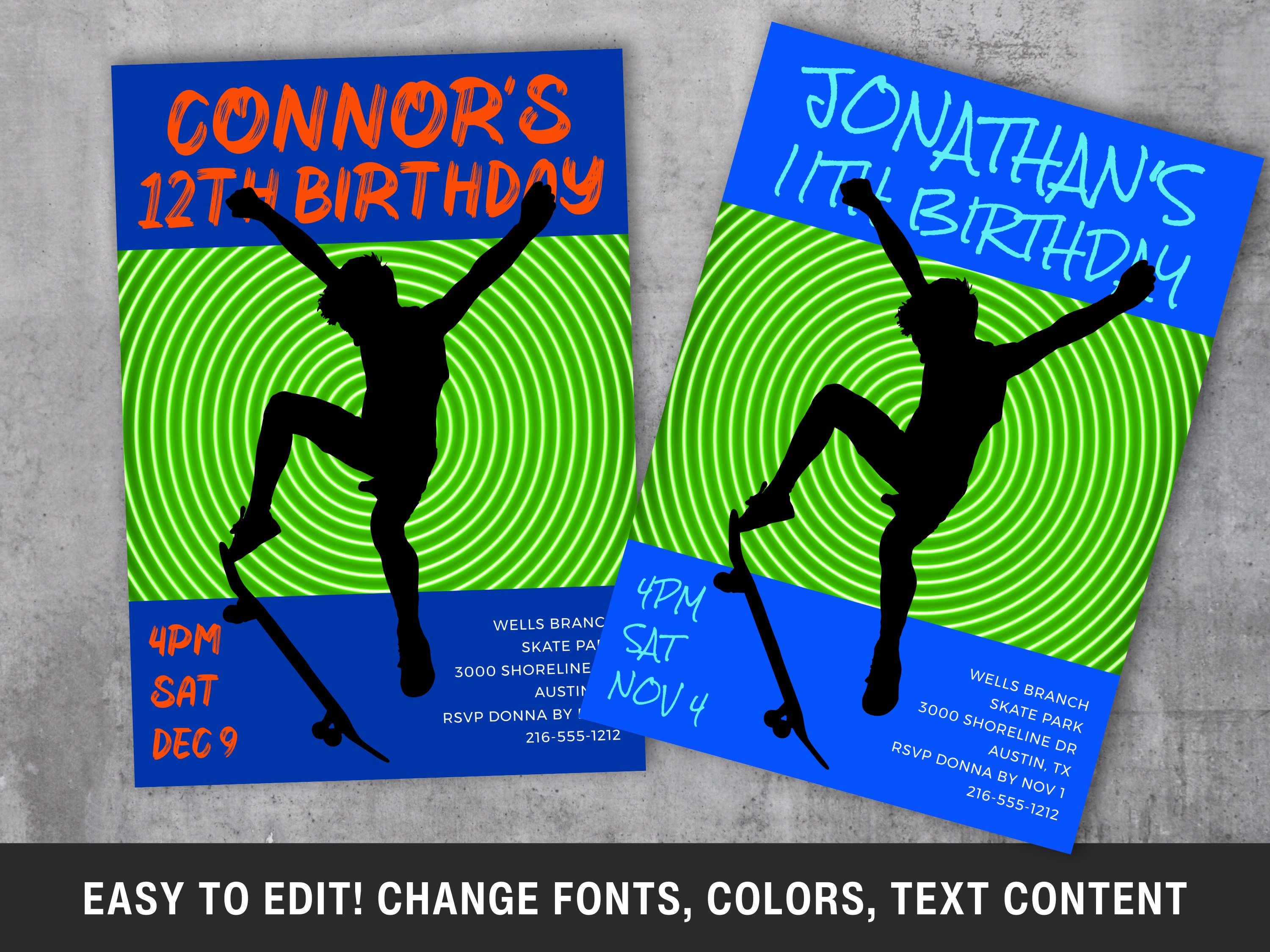 Skateboarding Birthday Party Invitation for 12 Year Old Boy, Editable ...